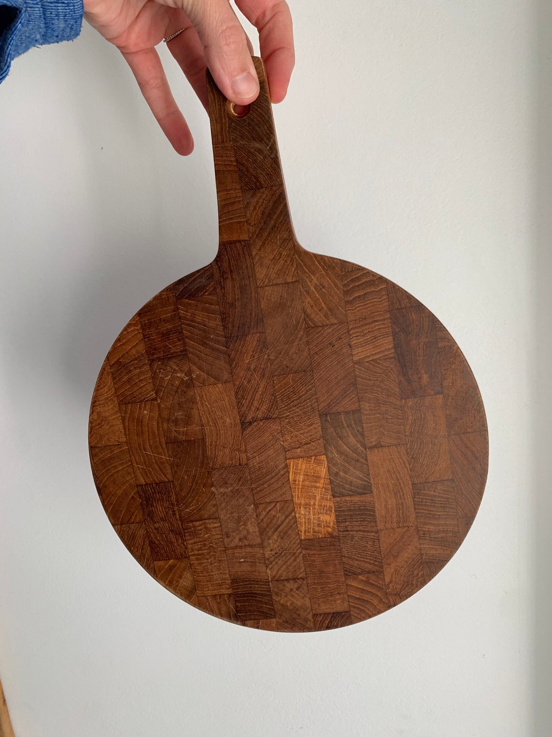 Vintage MCM Wood Wooden Round With Handle Cutting Charcuterie Board ...