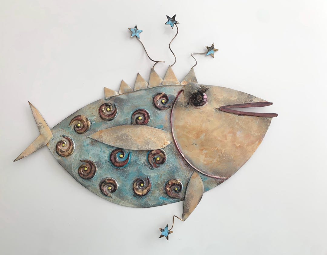 Vintage Copper Fish Sculpture: Artisan Starburst Wall Art - Etsy