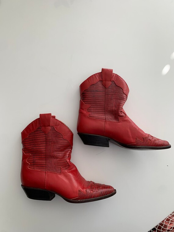 Vintage red leather snake skin cowboy boots - Gem