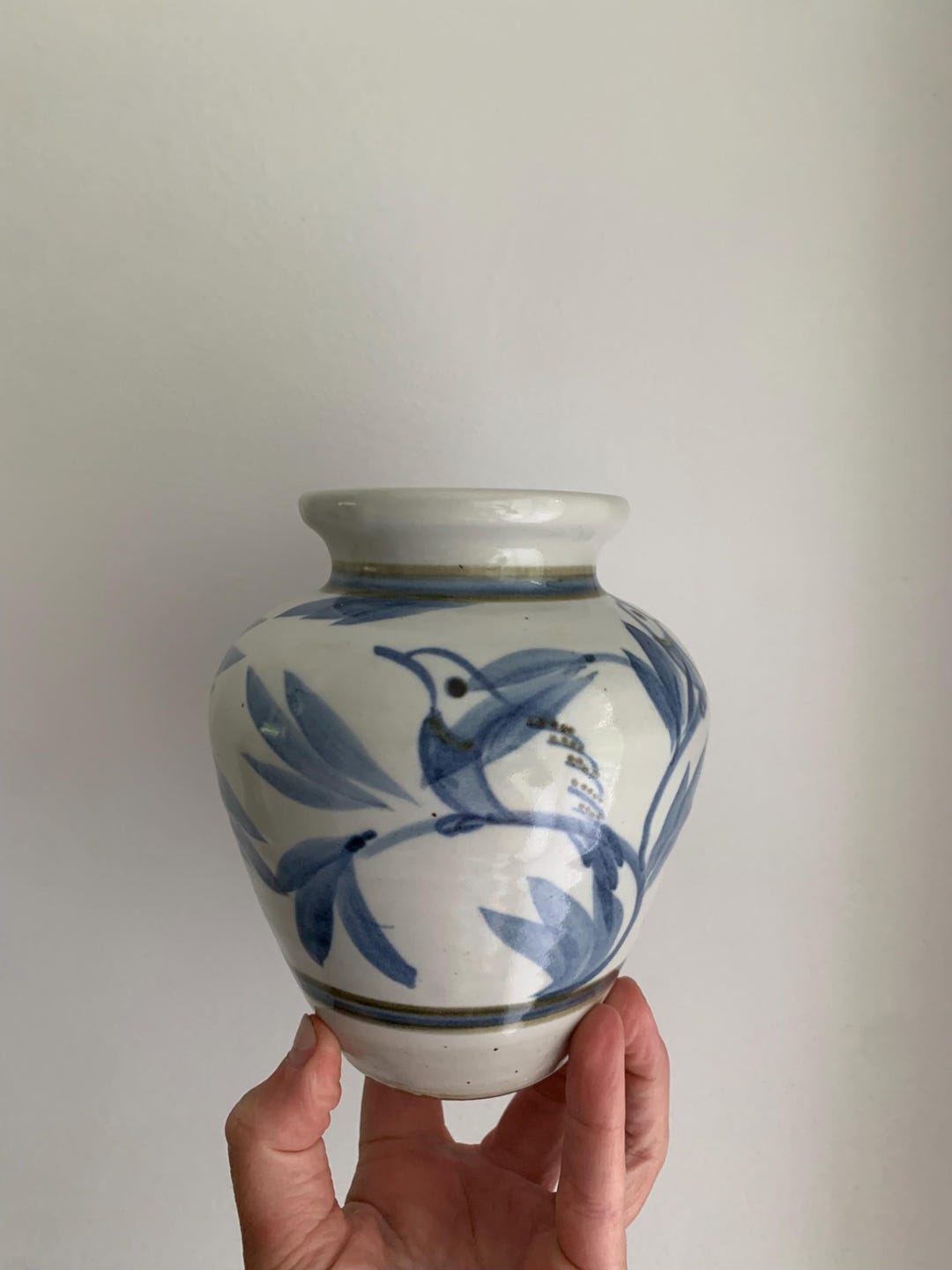 Vintage Ceramic / Pottery Blue Bird Artisan Vase - Etsy