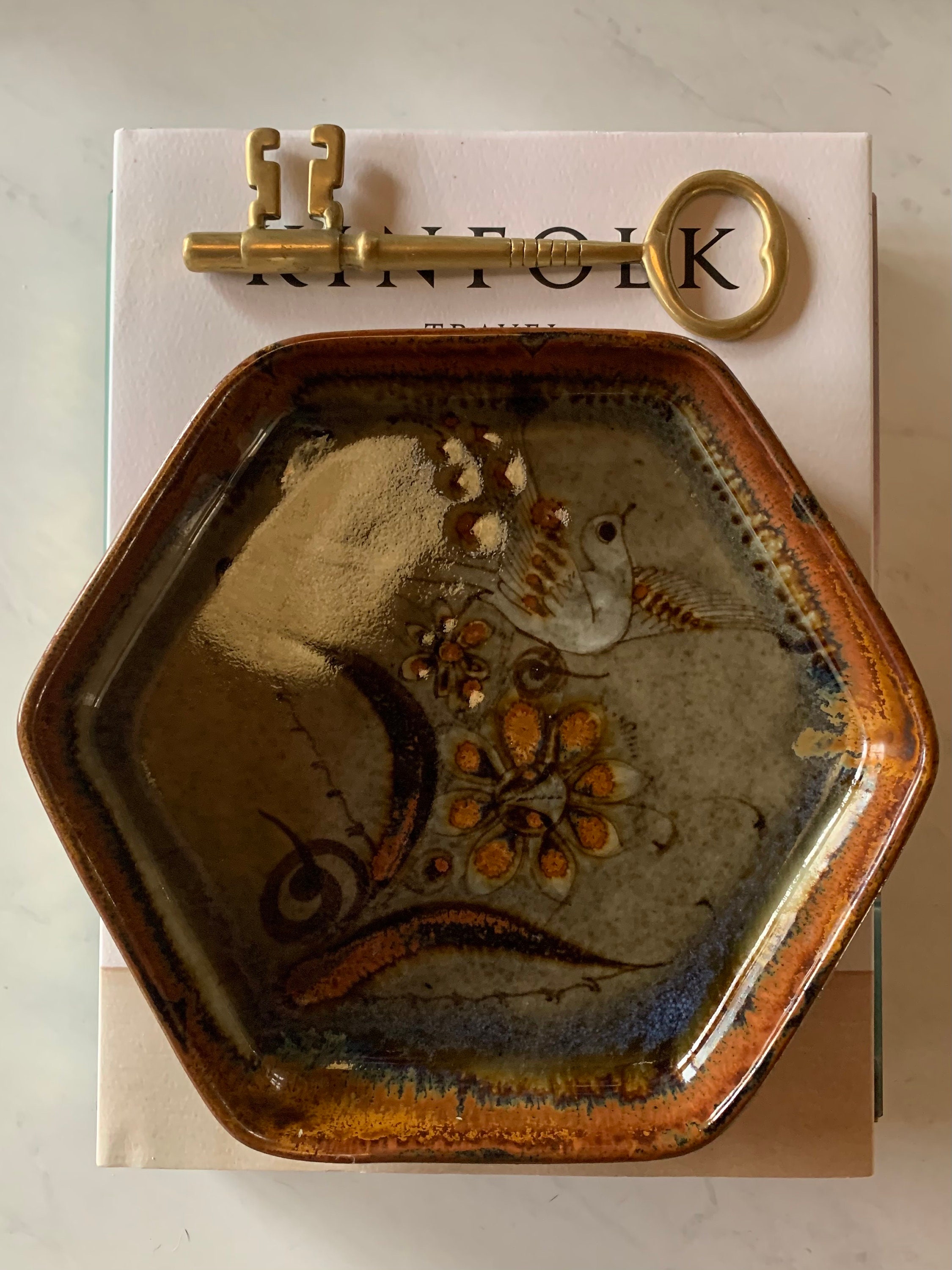 Vintage Mexican Pottery MCM Hexagon Shape Bird Plate With Beautiful ...