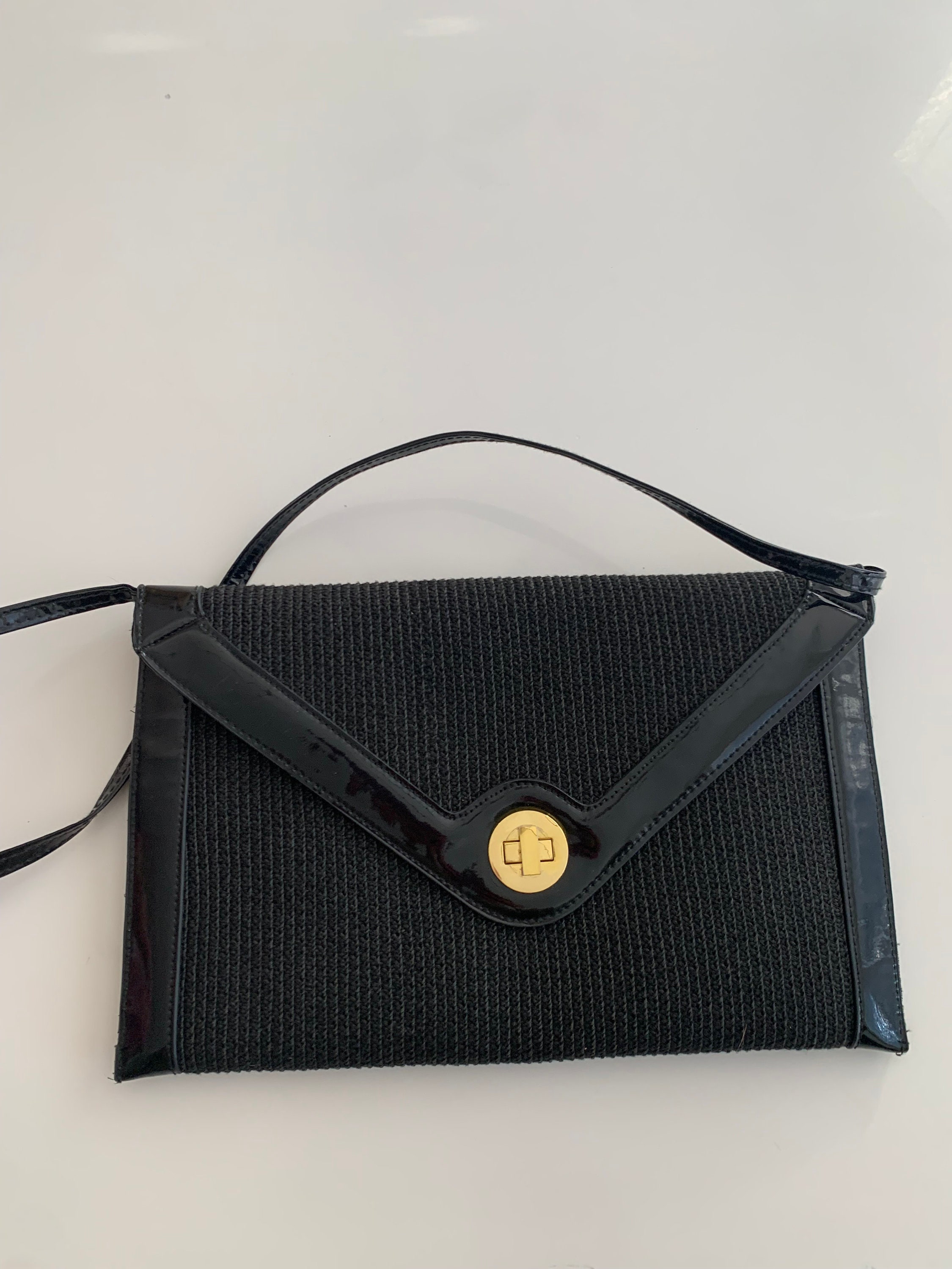 Vintage Woven Black Raffia With Patent Leather Trim and Gold Detail - Etsy