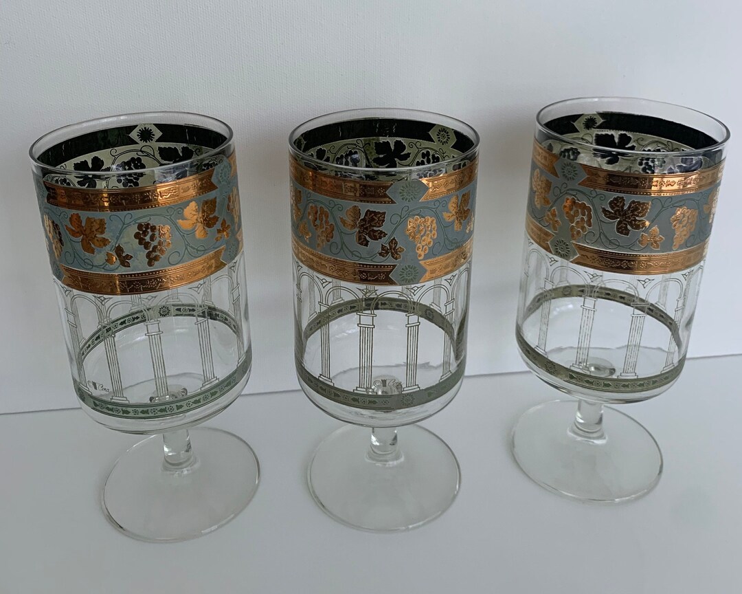 Set of 3 MCM Vintage Grecian Greek Hellenic Cora Glasses Stemware ...
