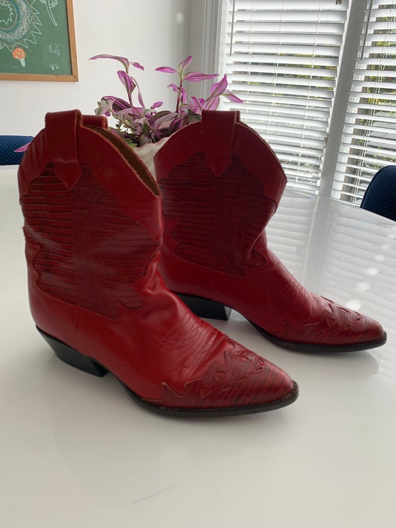 Vintage red leather snake skin cowboy boots - Gem