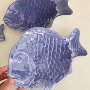 Set of 4 Vintage Melamine Blue Fish Plates. 2 Dinner and 2 Lunch ...