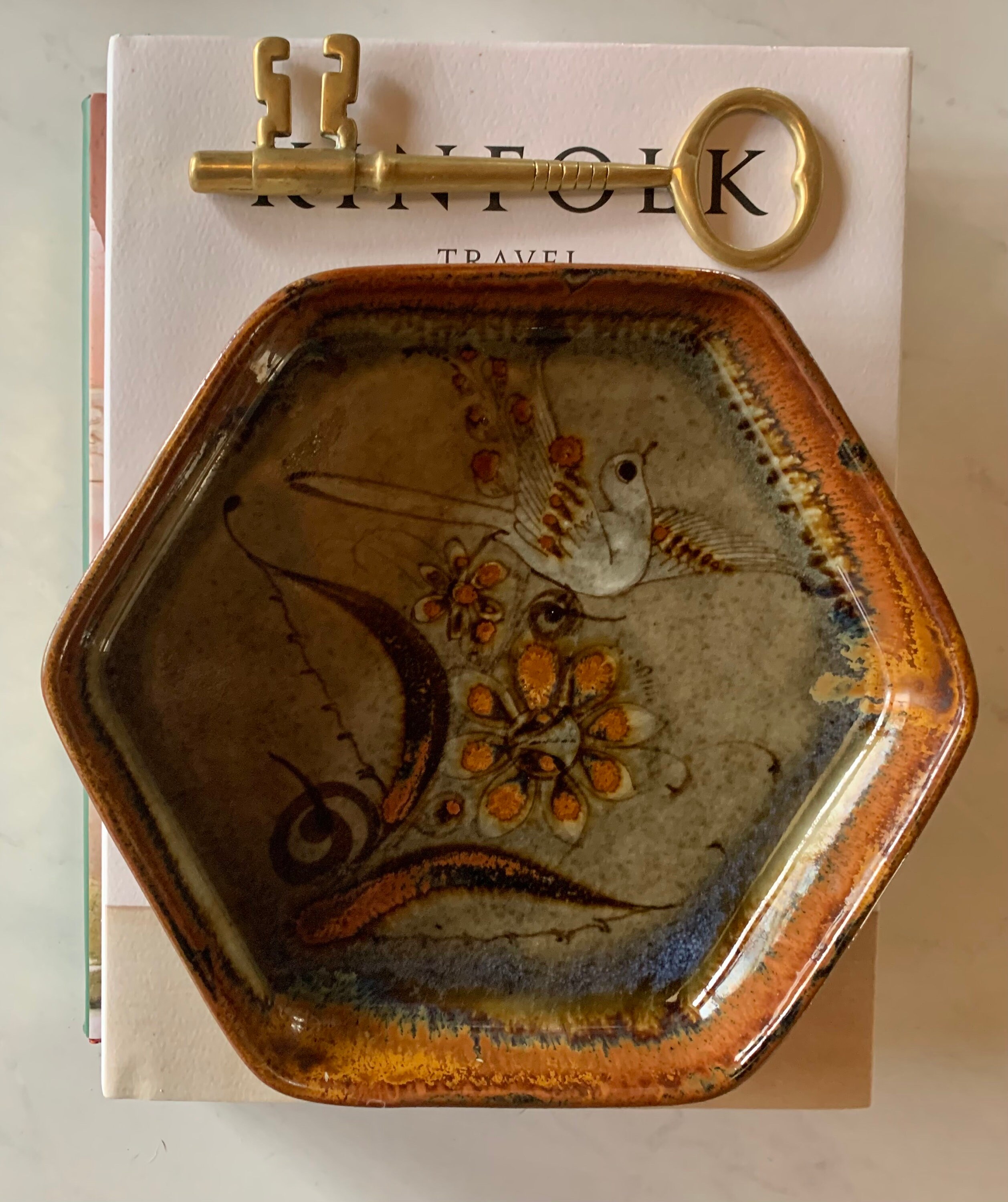 Vintage Mexican Pottery MCM Hexagon Shape Bird Plate With Beautiful ...