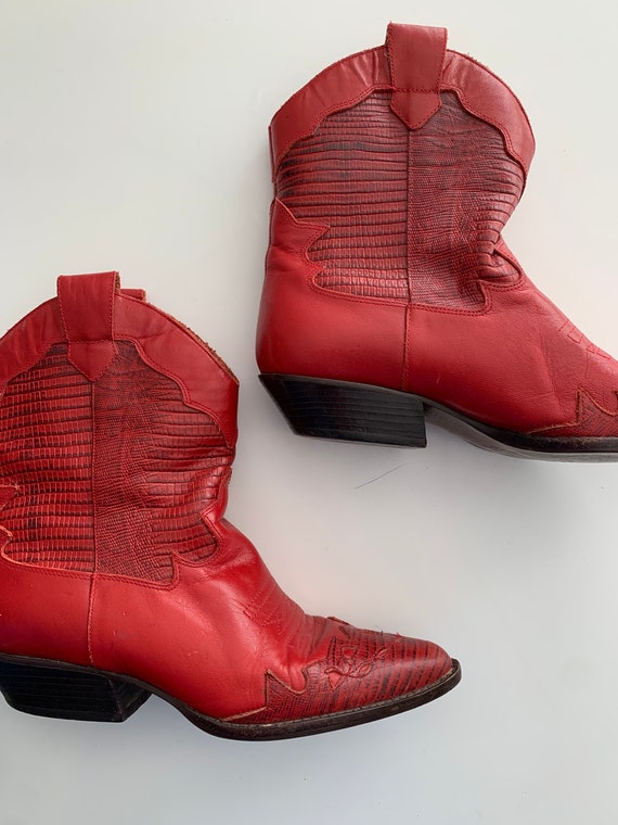 Vintage red leather snake skin cowboy boots - Gem