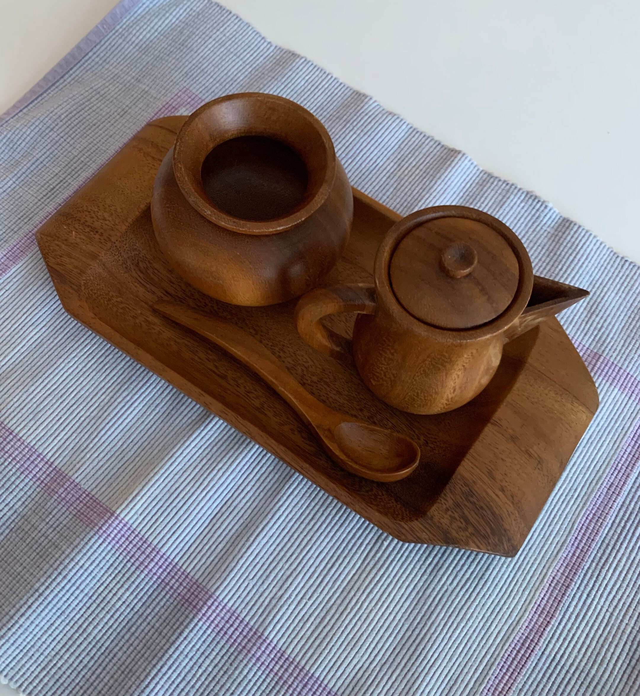 Vintage Wooden Teak Individual Tea Set Sugar & Creamer Set. - Etsy