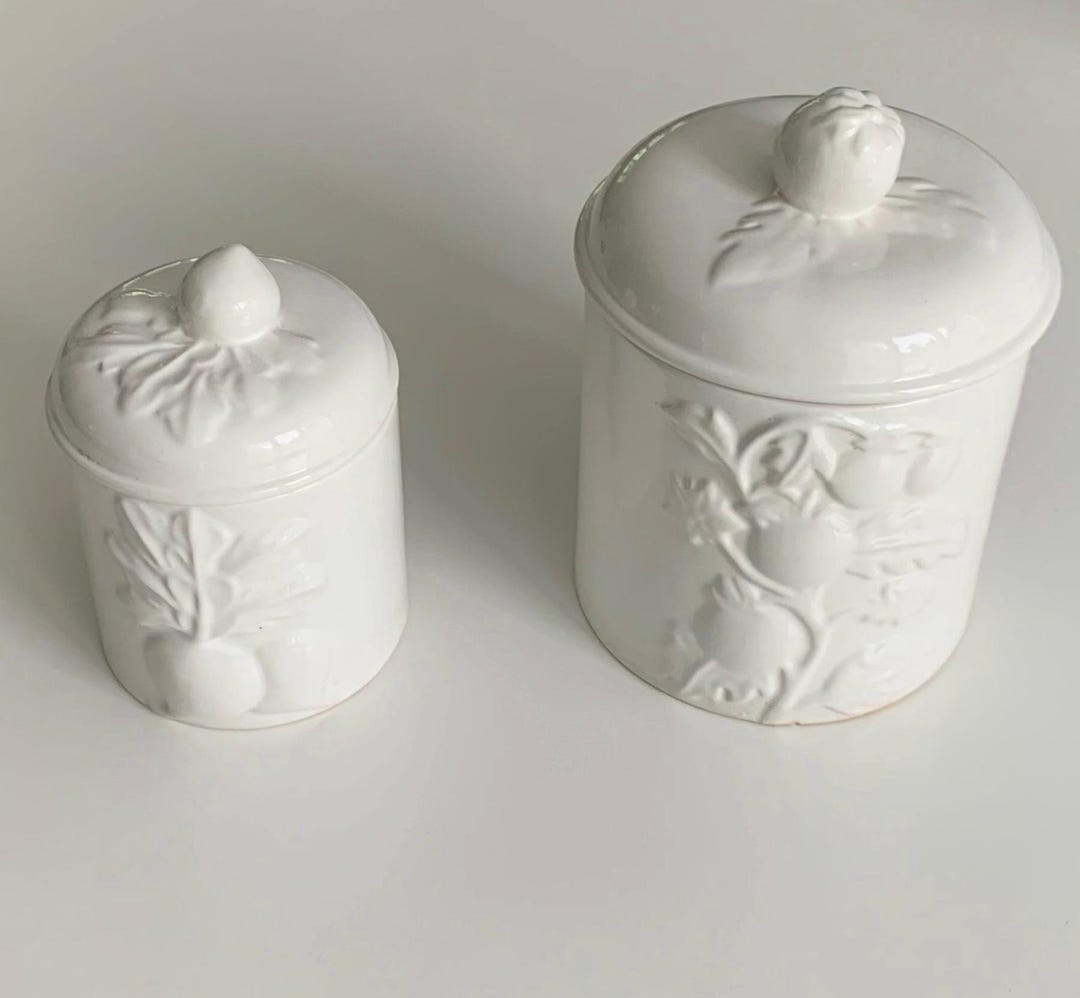 Vintage Over & Back Ceramic Canister: White Radish or Tomato Pottery ...