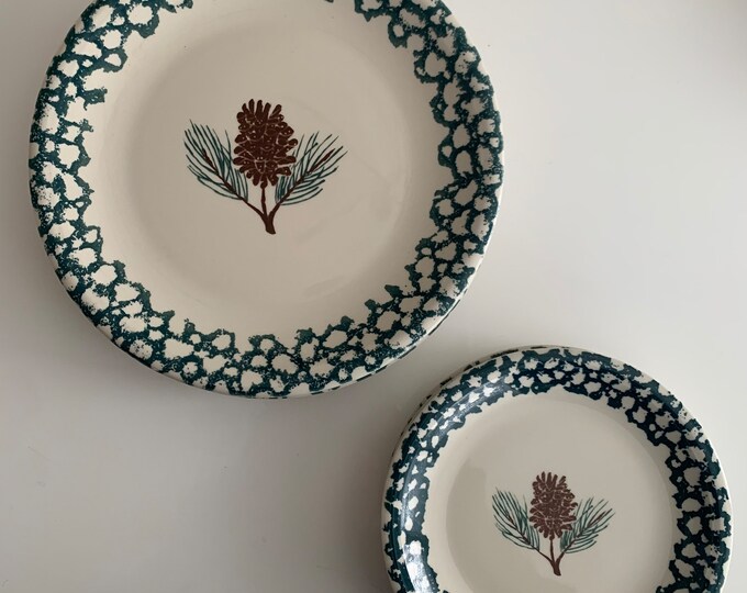 Vintage MCM Designer Folk Craft Pinecone Plate Set by Tienshan. Set ...