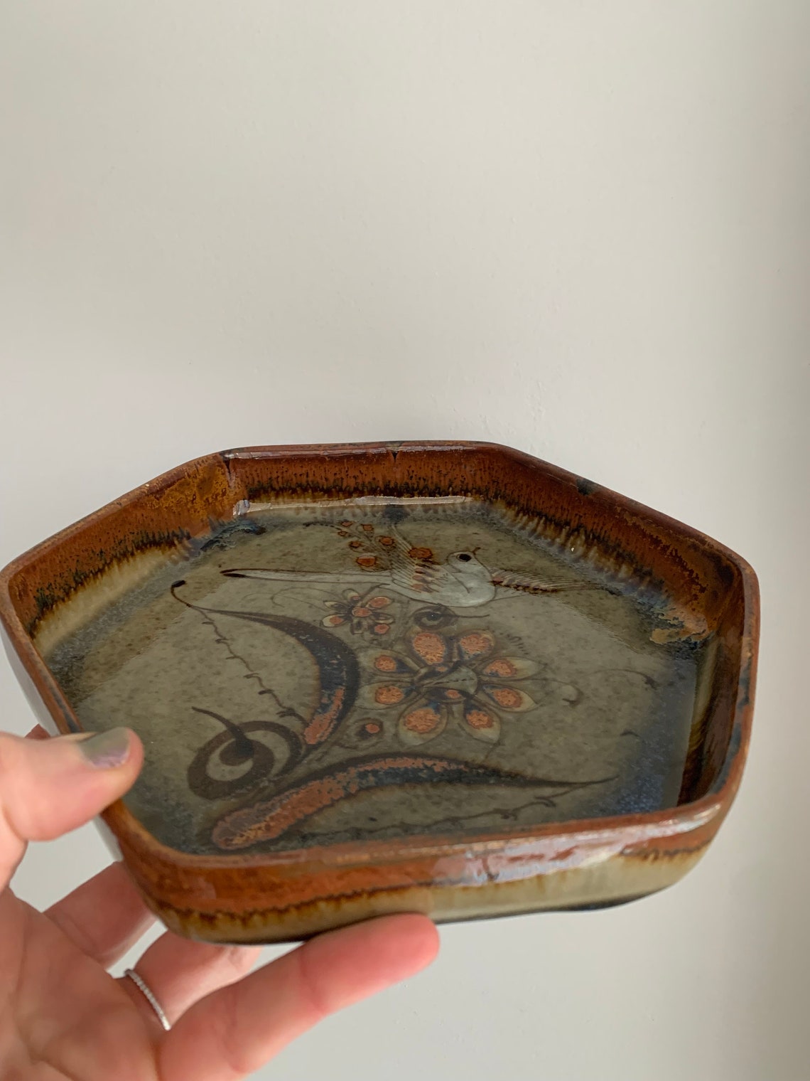 Vintage Mexican Pottery MCM Hexagon Shape Bird Plate With Beautiful ...