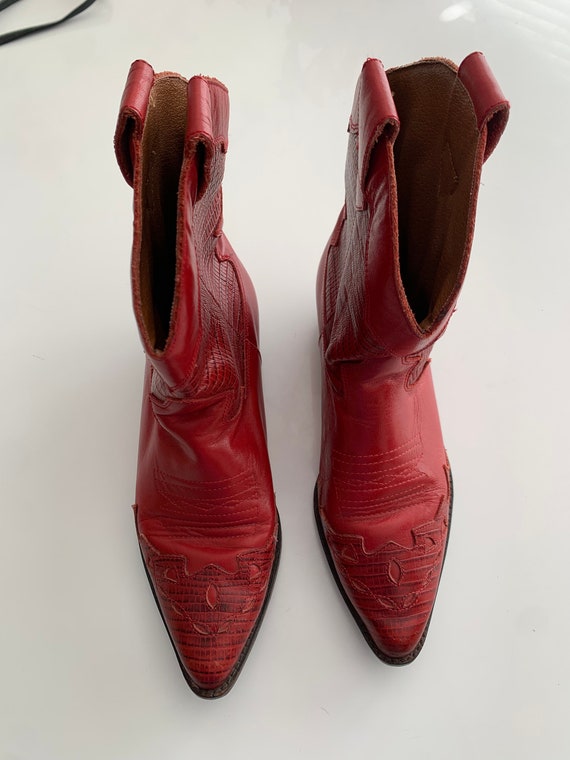 Vintage red leather snake skin cowboy boots - Gem