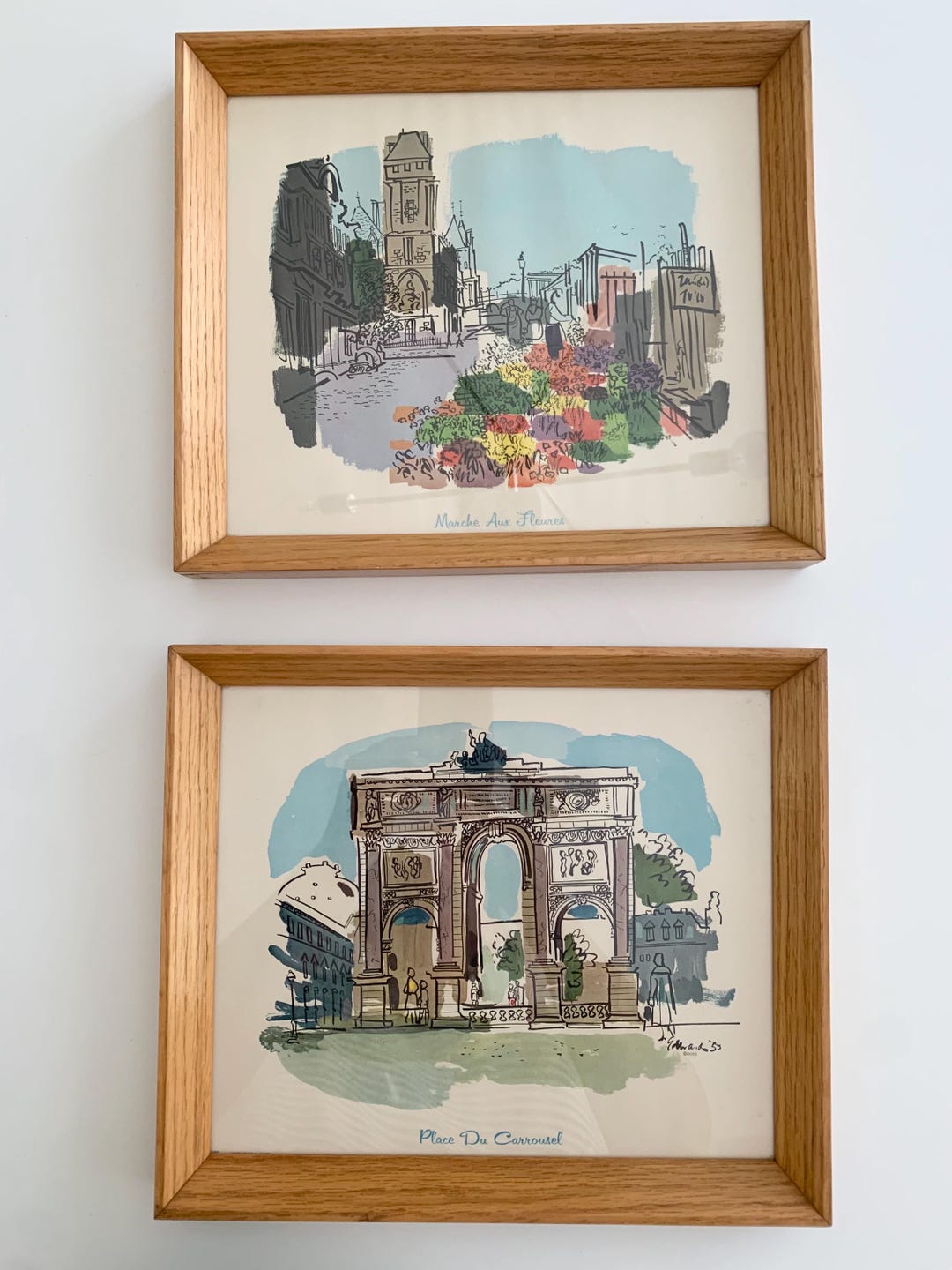 Vintage Paris Print in Wooden Frame: Arc De Triomphe & Flowers, J ...