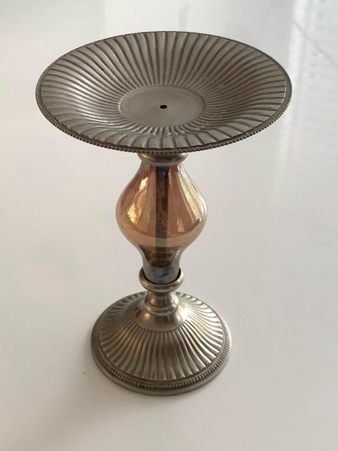 Vintage Pottery Barn Pedestal Candle Holder: Silver Chrome & Burnt ...
