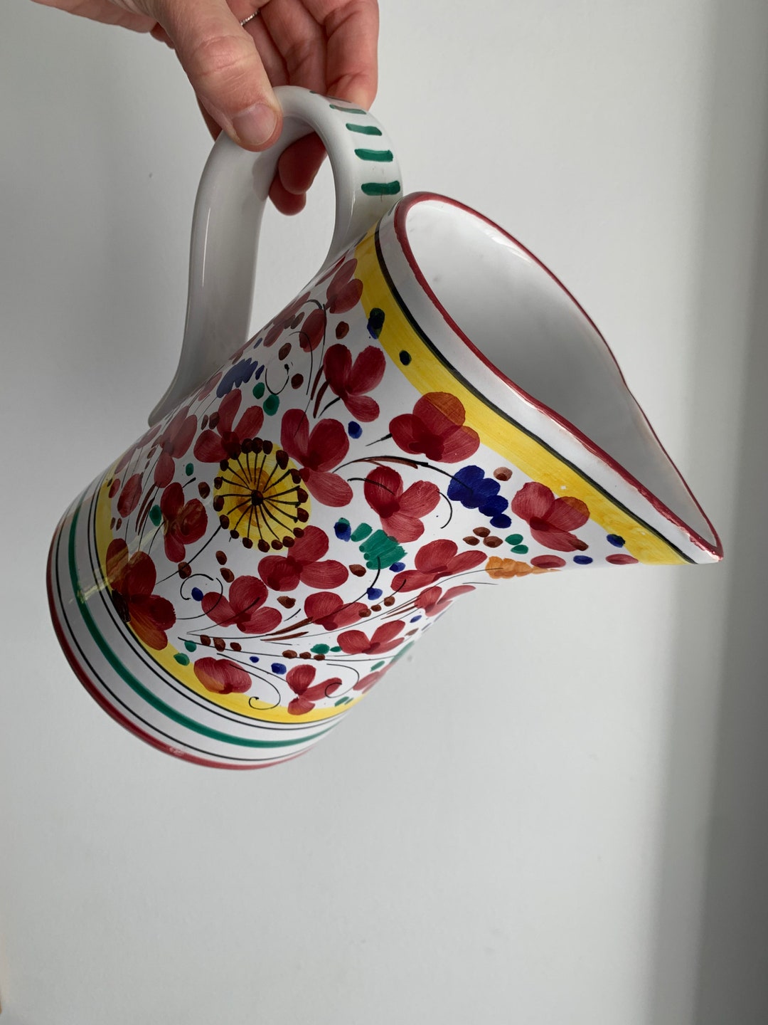 Vintage Deruta Pottery Ceramic Bird Pitcher With Red & Yellow ...