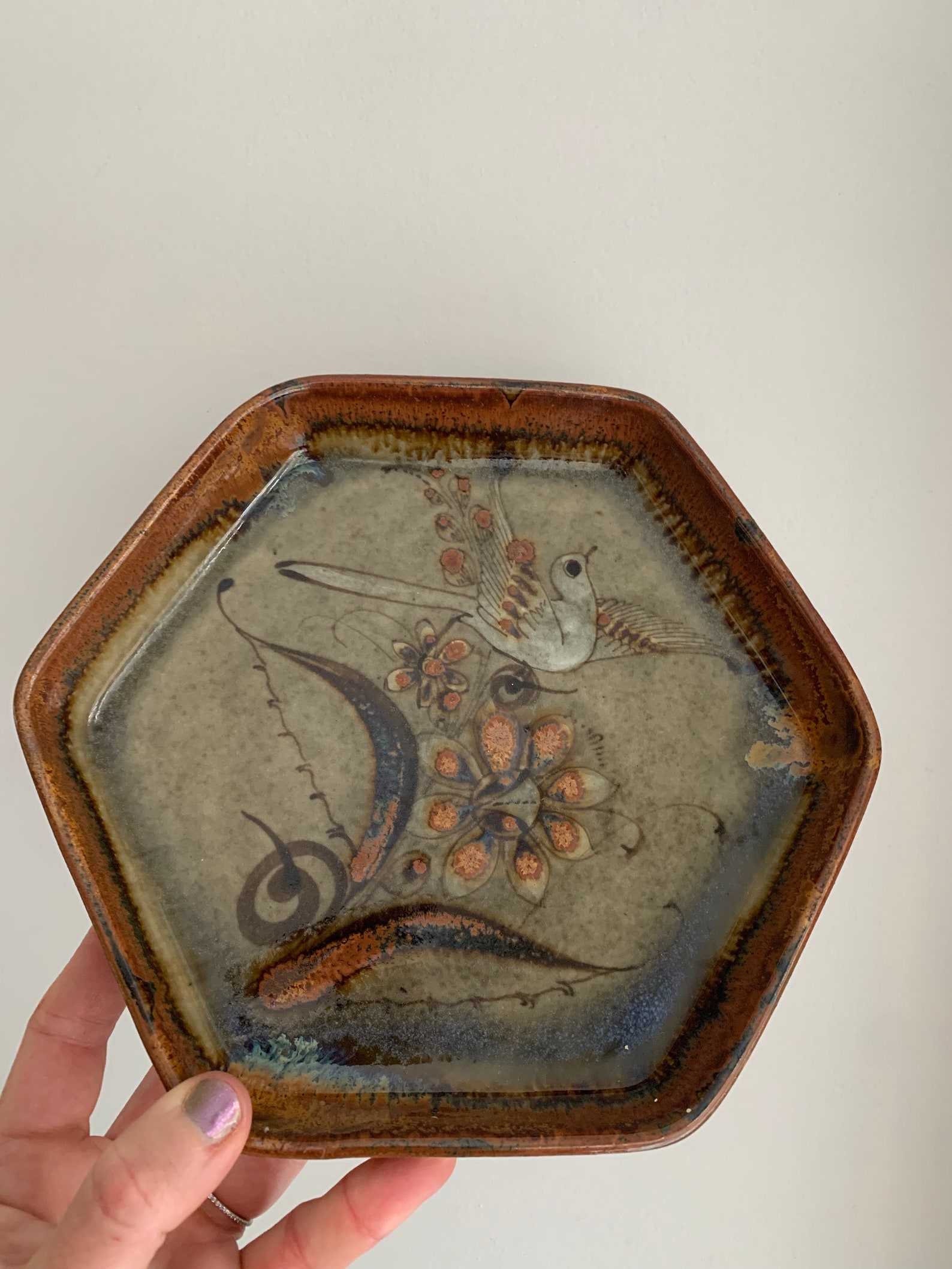 Vintage Mexican Pottery MCM Hexagon Shape Bird Plate With Beautiful ...