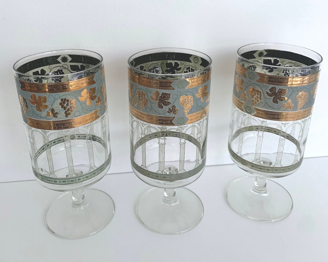 Set of 3 MCM Designer Vintage Grecian Greek Hellenic Cora Glasses With ...