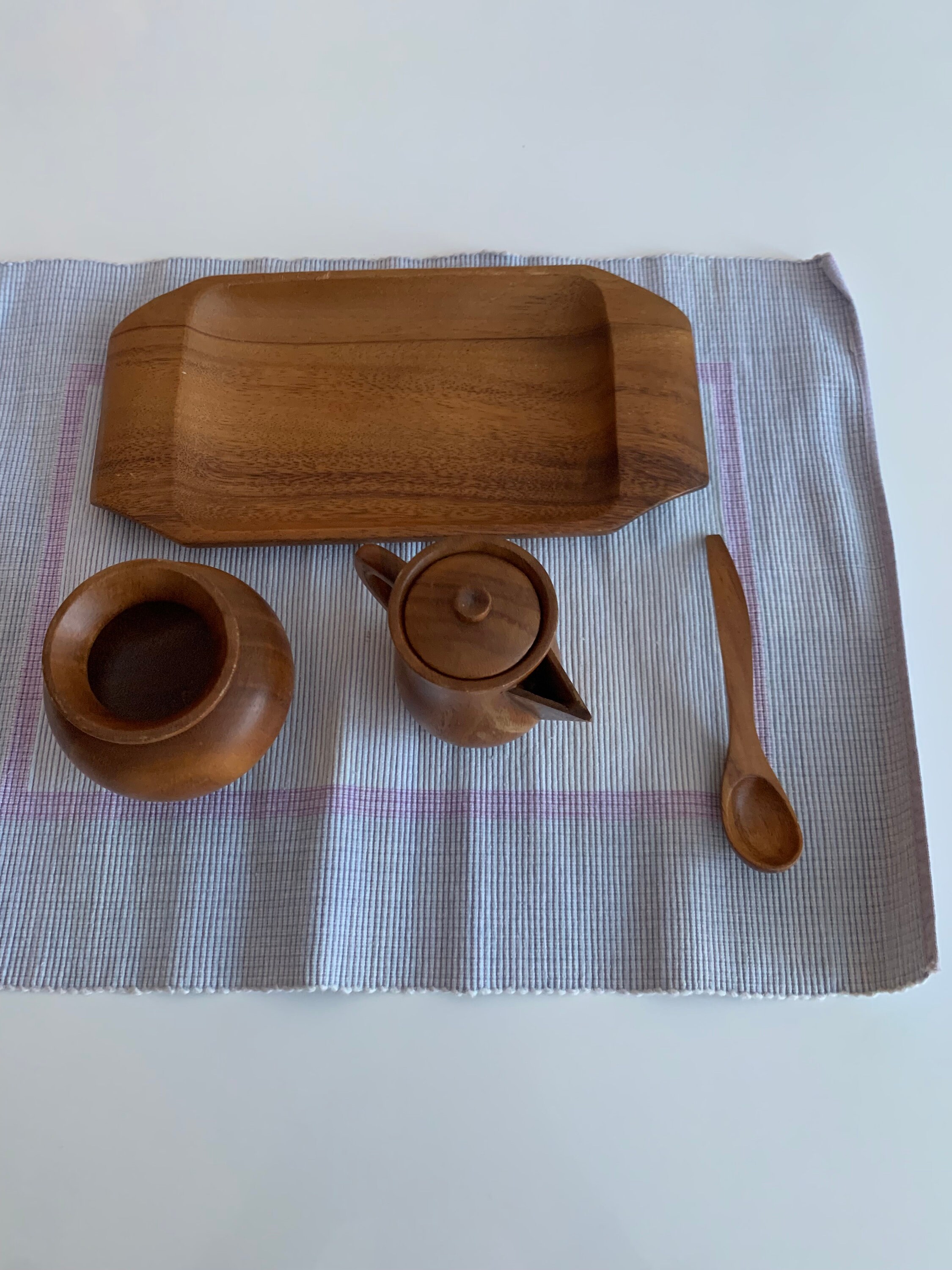 Vintage Wooden Teak Individual Tea Set Sugar & Creamer Set. - Etsy