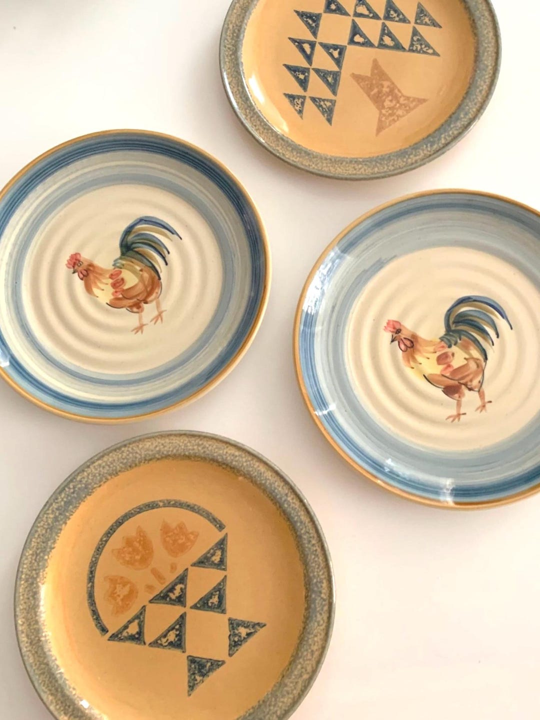 Vintage Farmhouse Dinner Plates: Rooster & Basket Design, Set of 4 - Etsy