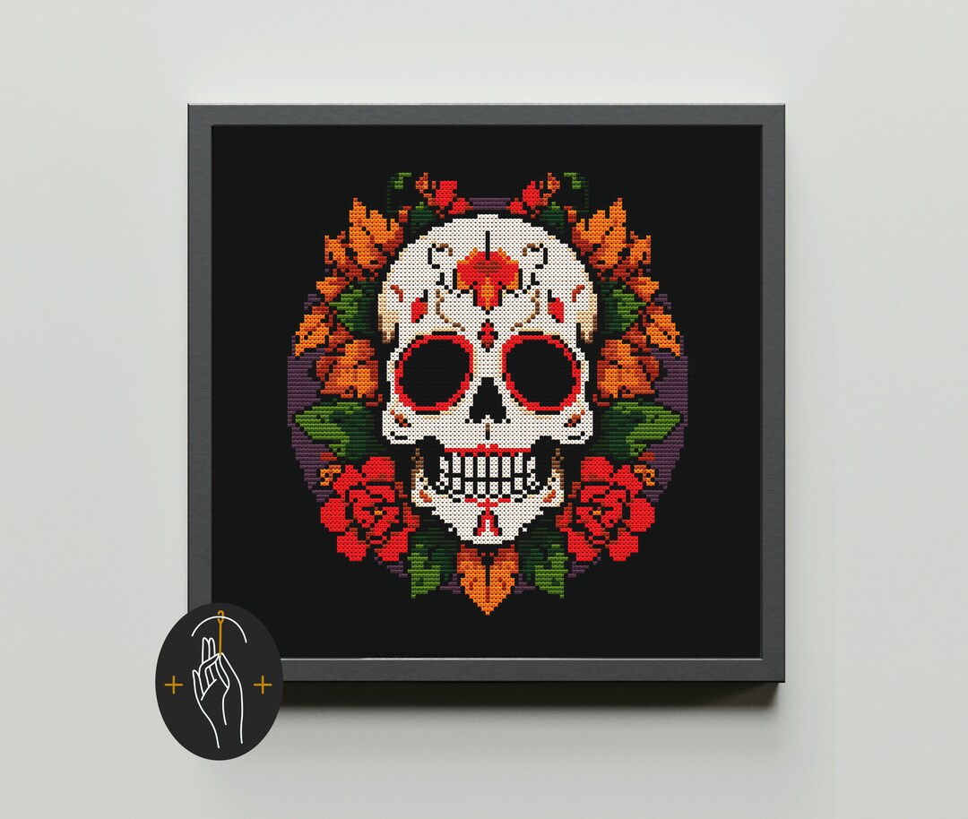 Autumn Skull With Flowers - Cross Stitch Pattern - Easy - Funny - Cute ...