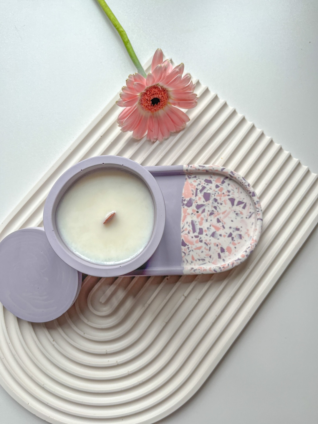Decorative Set With Soy Candle Jesmonite Container Terrazzo Tray ...