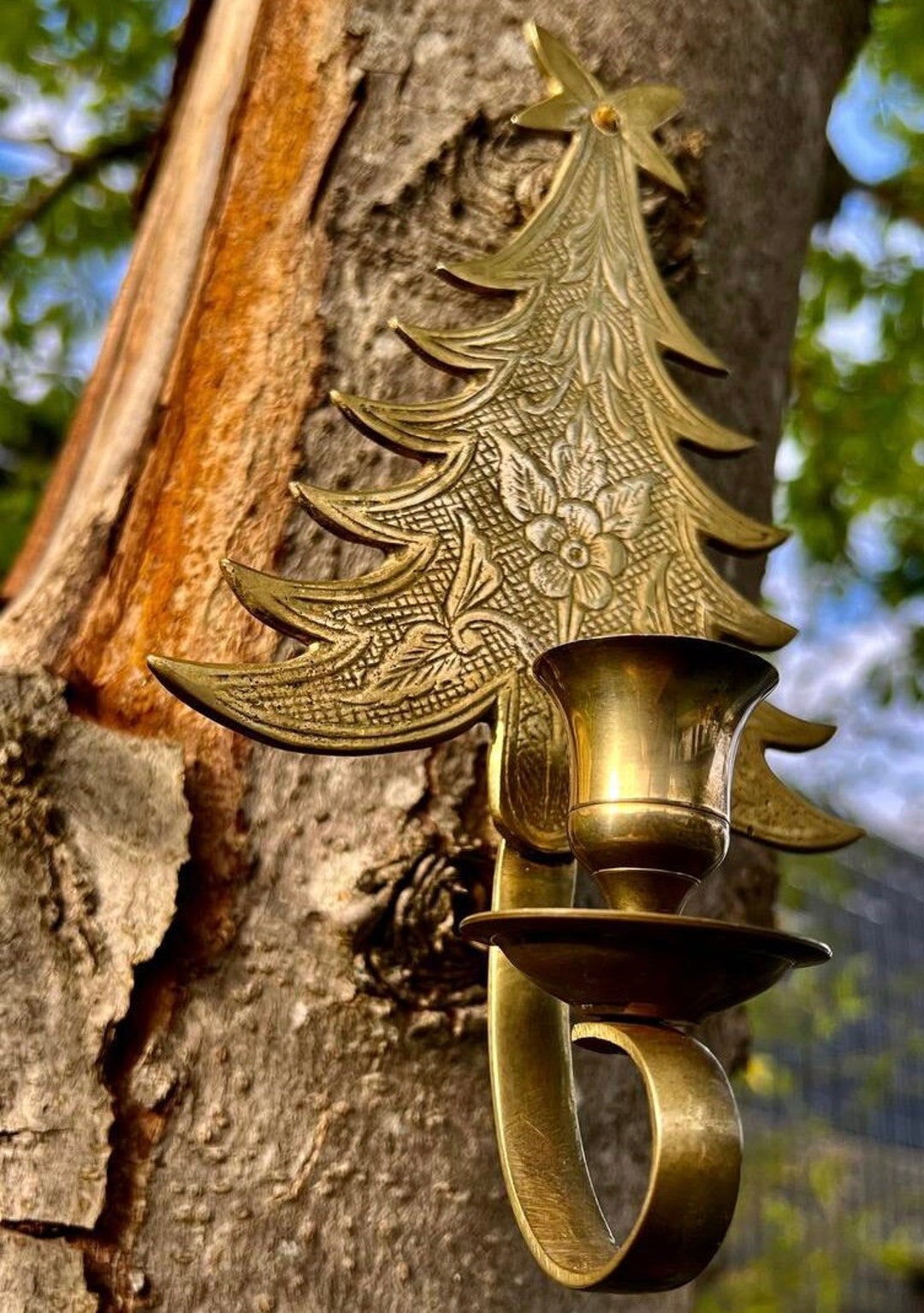 Solid Brass Wall Sconce/christmas Tree Shaped Candlestick - Etsy
