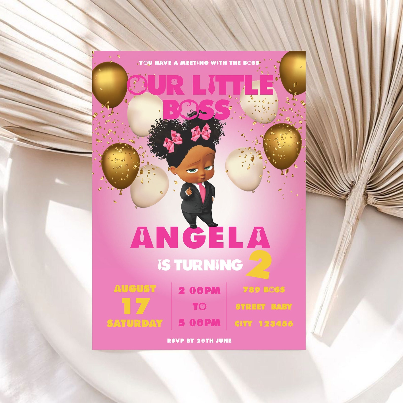 Afro Baby Boss Birthday Invitation: Editable Girl Party (digital ...