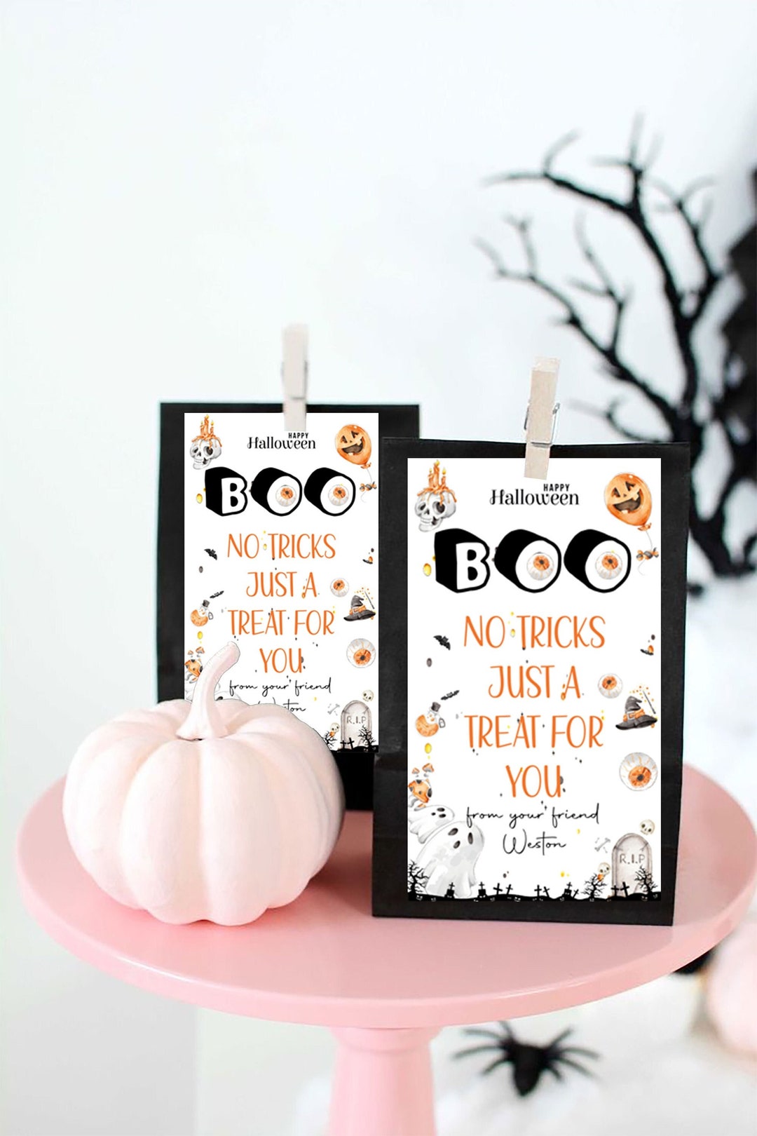 Editable Halloween Party Favor, Halloween Gift Tag, Trick or Treat for ...