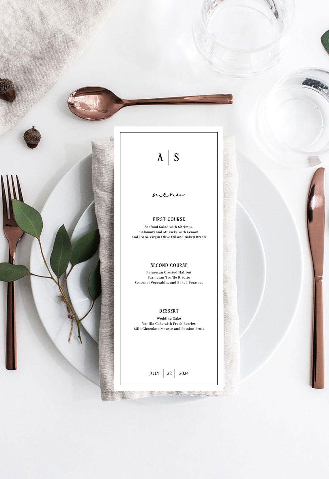 Minimal Wedding Menu Template, Printable Menu Card, Modern Wedding Menu ...