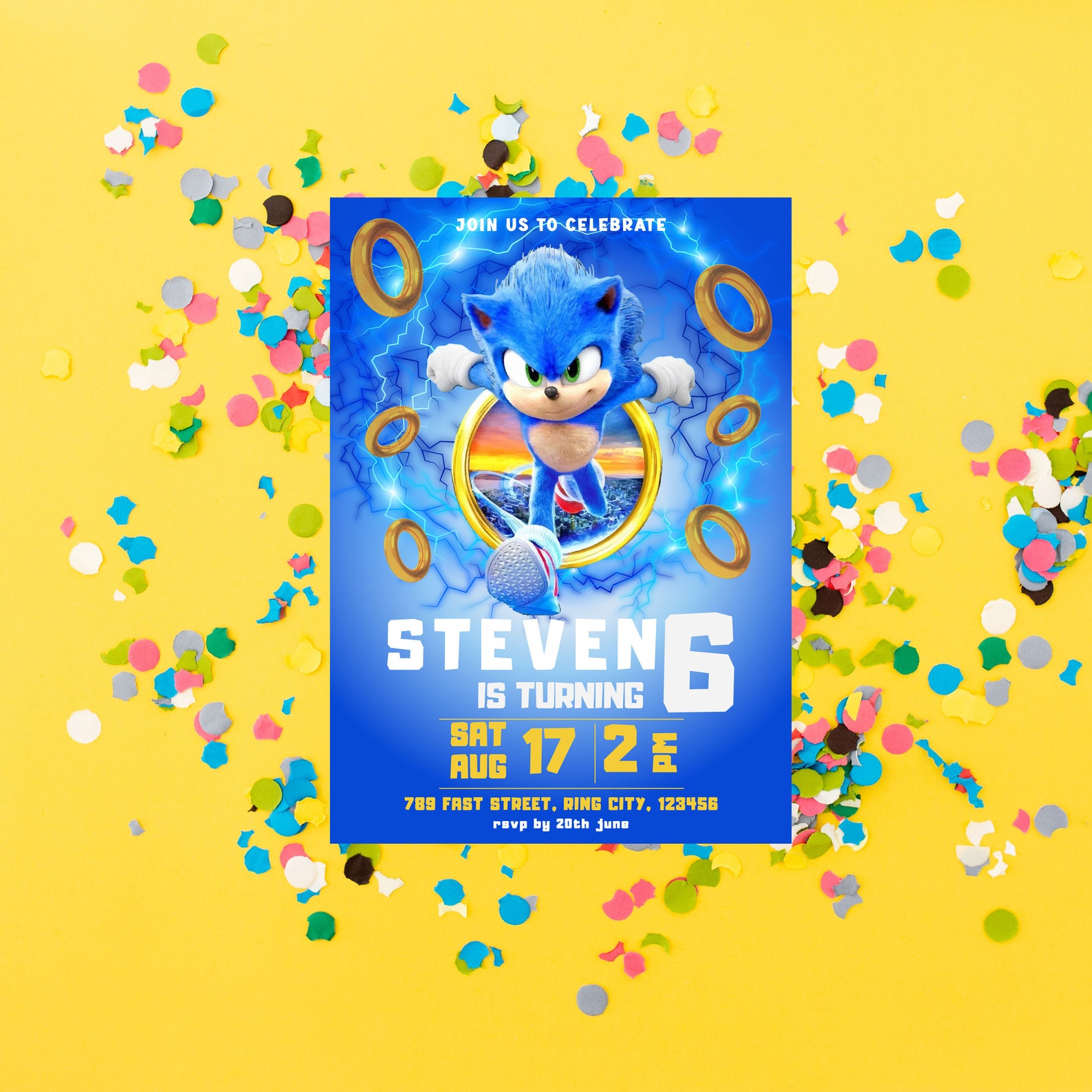 Editable Sonic Birthday Invitation, Super Hedgehog Boy Party Invite ...