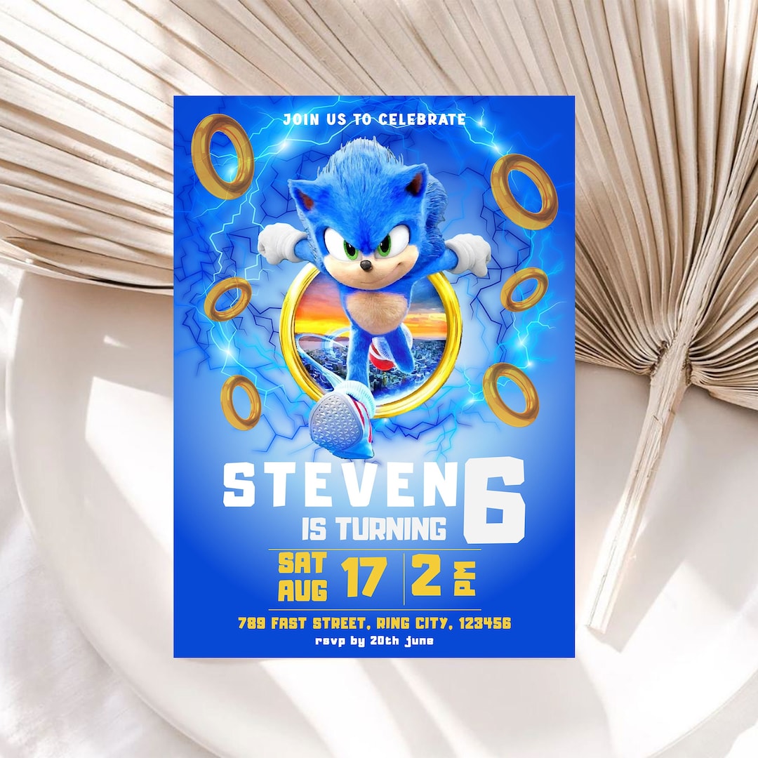 Editable Sonic Birthday Invitation, Super Hedgehog Boy Party Invite ...