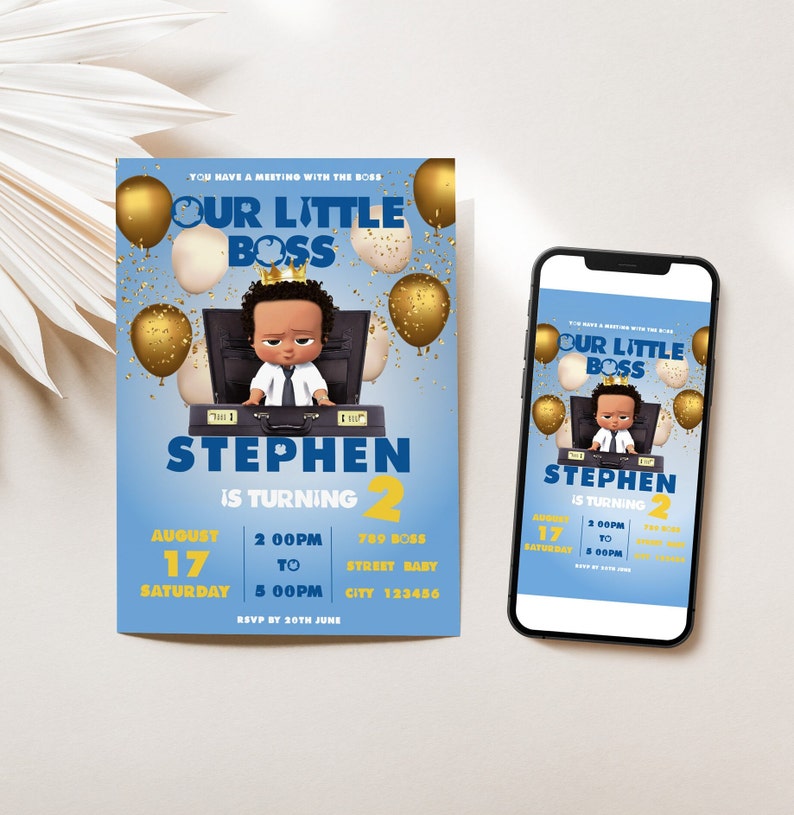 Editable Boss Baby Birthday Invitation, Baby Boss Boy Birthday Evite ...