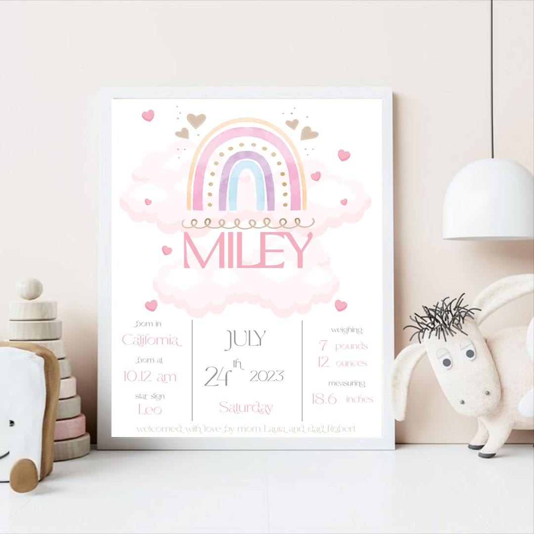 Boho Rainbow Baby Birth Announcement Sign Birth Stat Poster - Etsy