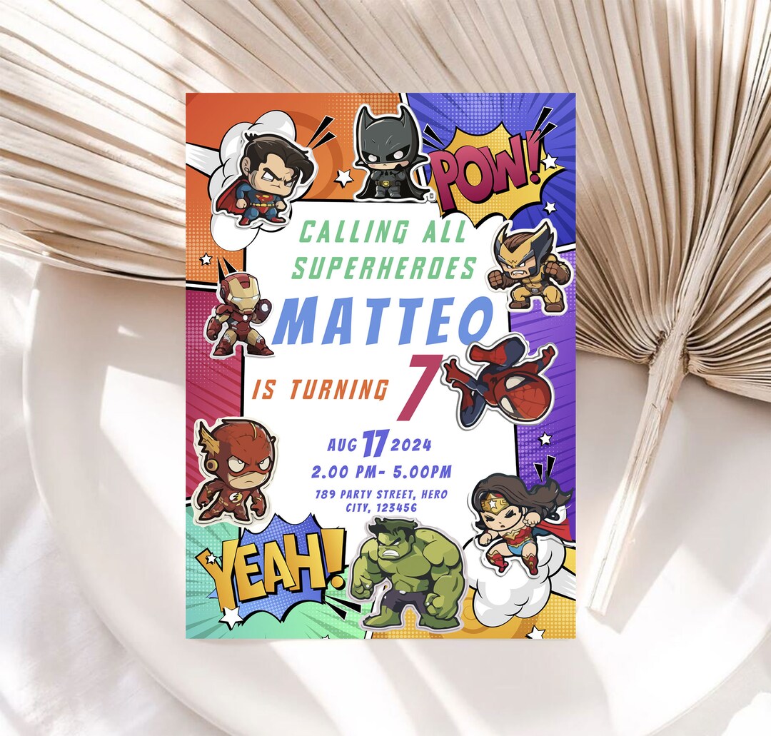 Editable Superheroes Birthday Invite, Avengers Birthday Invitation ...