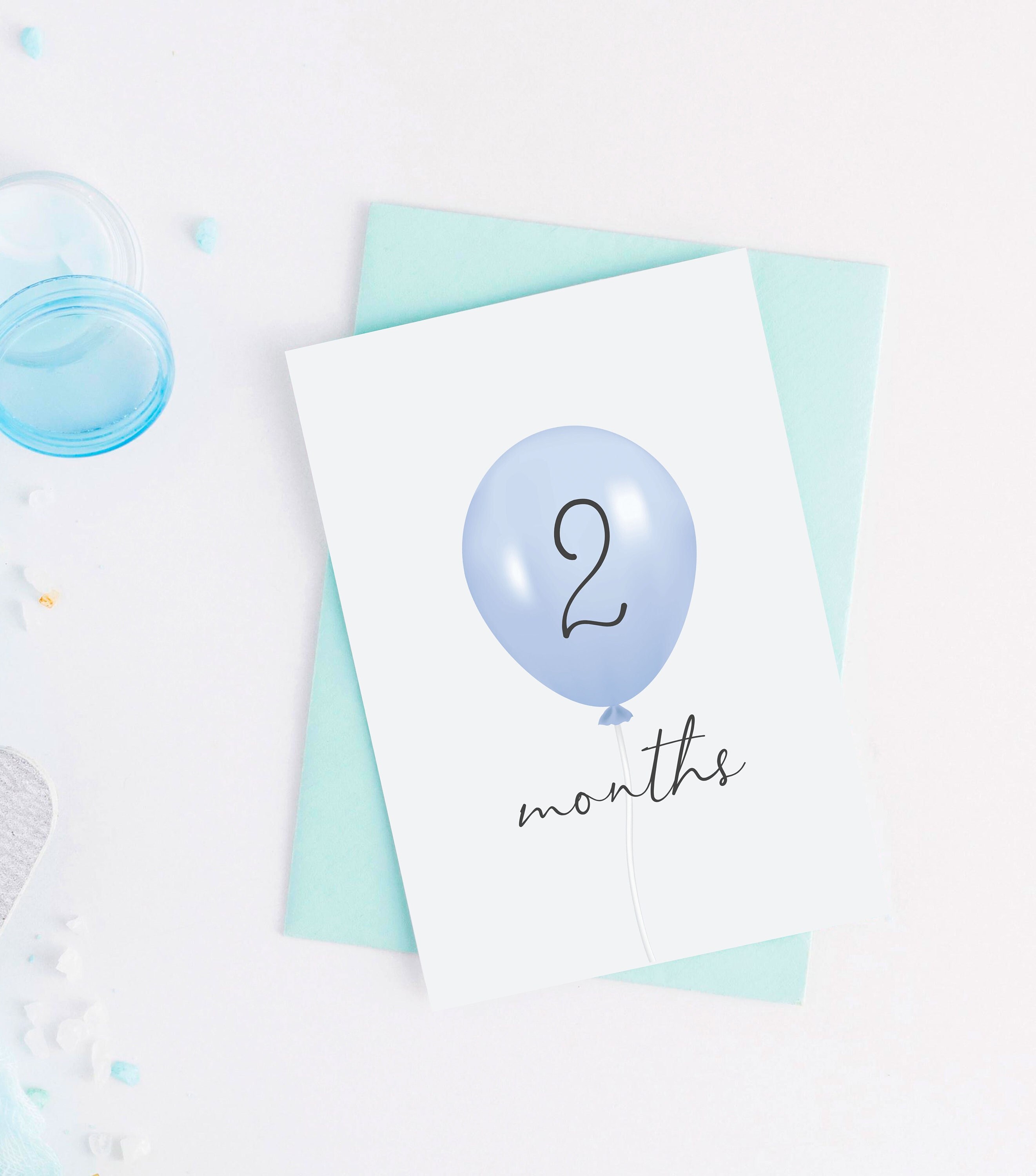 Blue Baby Month Card, Balloon Baby Milestone Card, Boy Milestone Cards ...