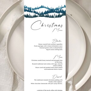 Christmas Tree Minimal Menu Template, Printable Snow Tree Menu Card ...