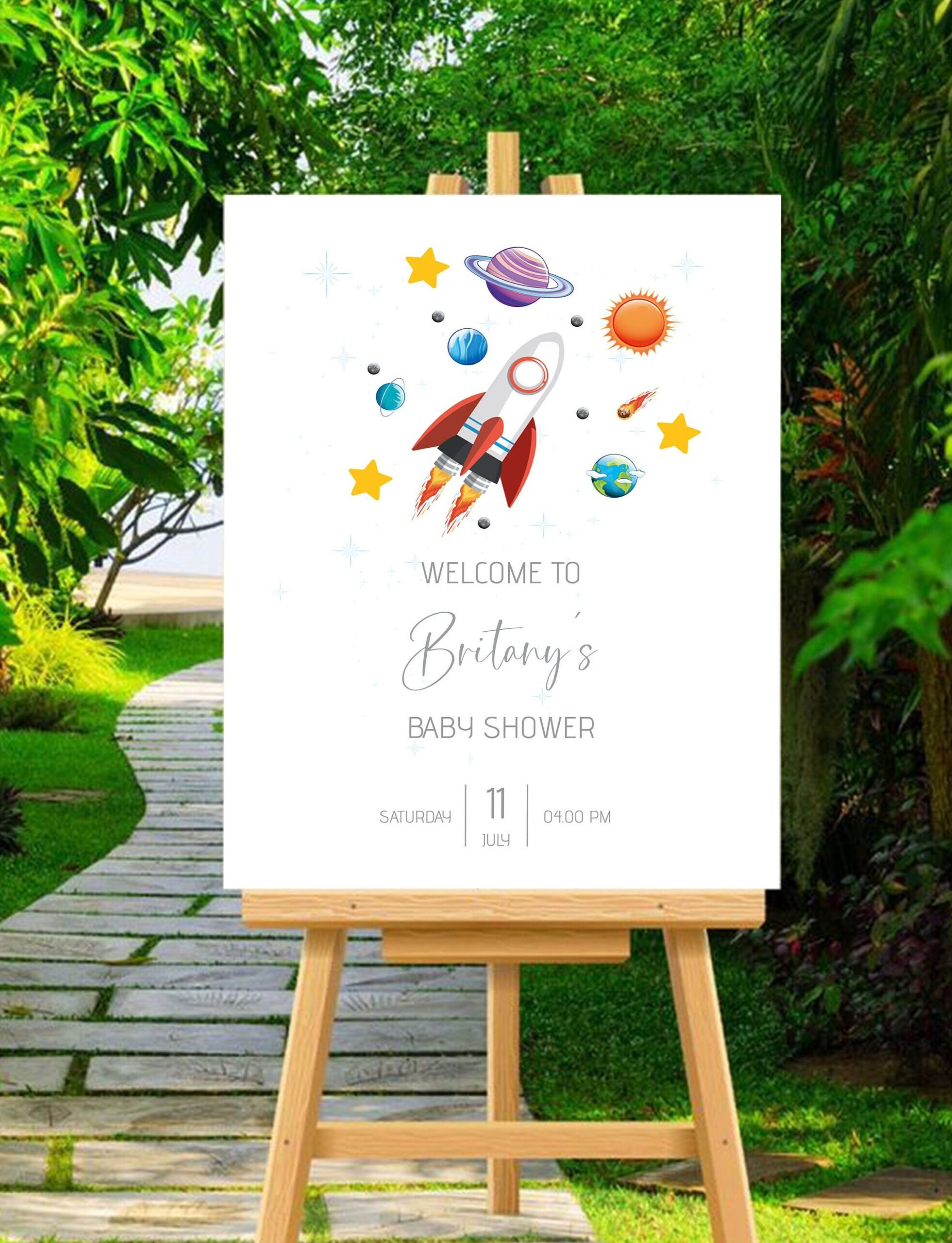 Space Baby Shower Welcome Sign, Galaxy Outer Space Welcome Board ...