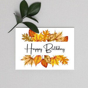 Autumn Fall Birthday Greeting Card, Floral Leaf Birthday Card ...
