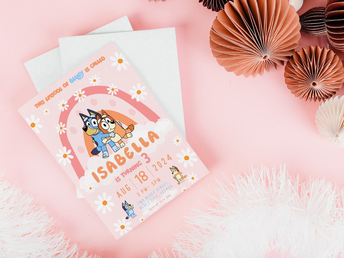 Editable Girl Bluey Birthday Invitation, Digital Bluey Girl Invite ...