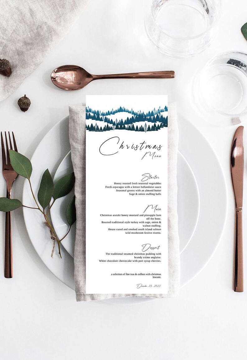 Christmas Tree Minimal Menu Template, Printable Snow Tree Menu Card ...