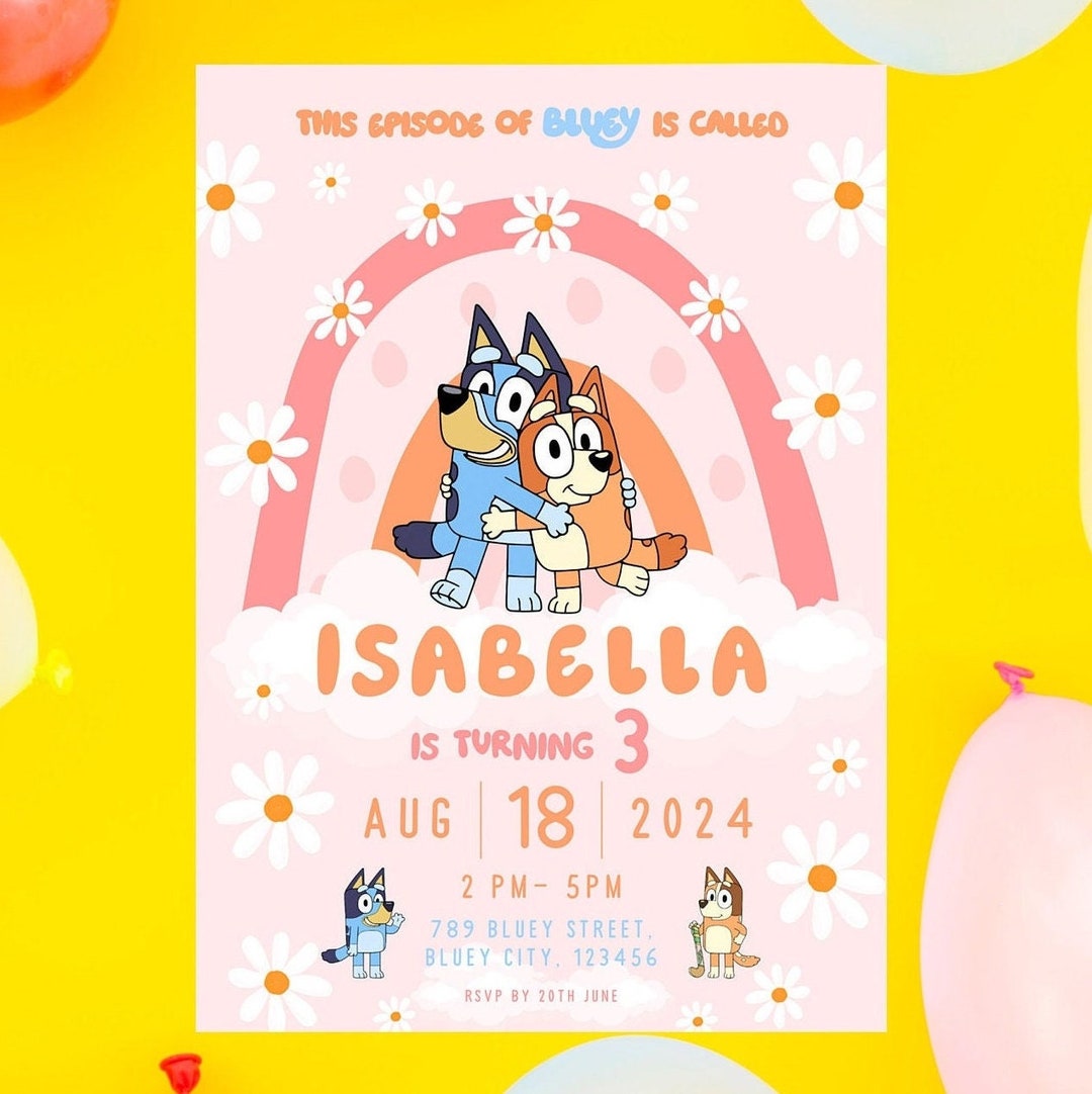 Editable Girl Bluey Birthday Invitation, Digital Bluey Girl Invite ...