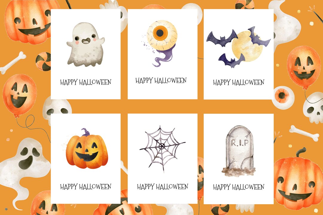 Halloween Card Set, Happy Halloween Cards, Halloween Party Set ...