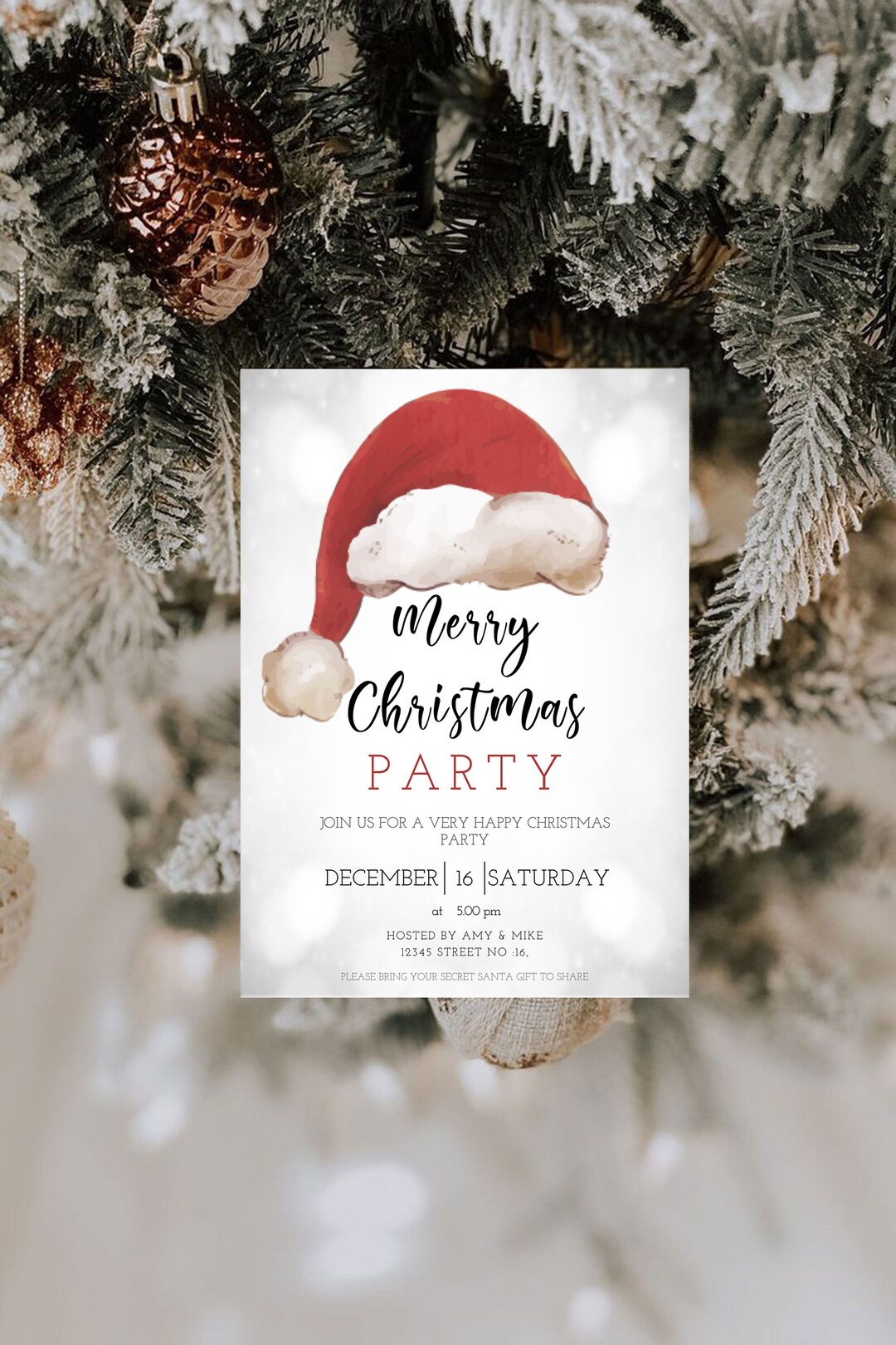 Christmas Party Invitation, Santa Hat Christmas Party Invite, Merry ...