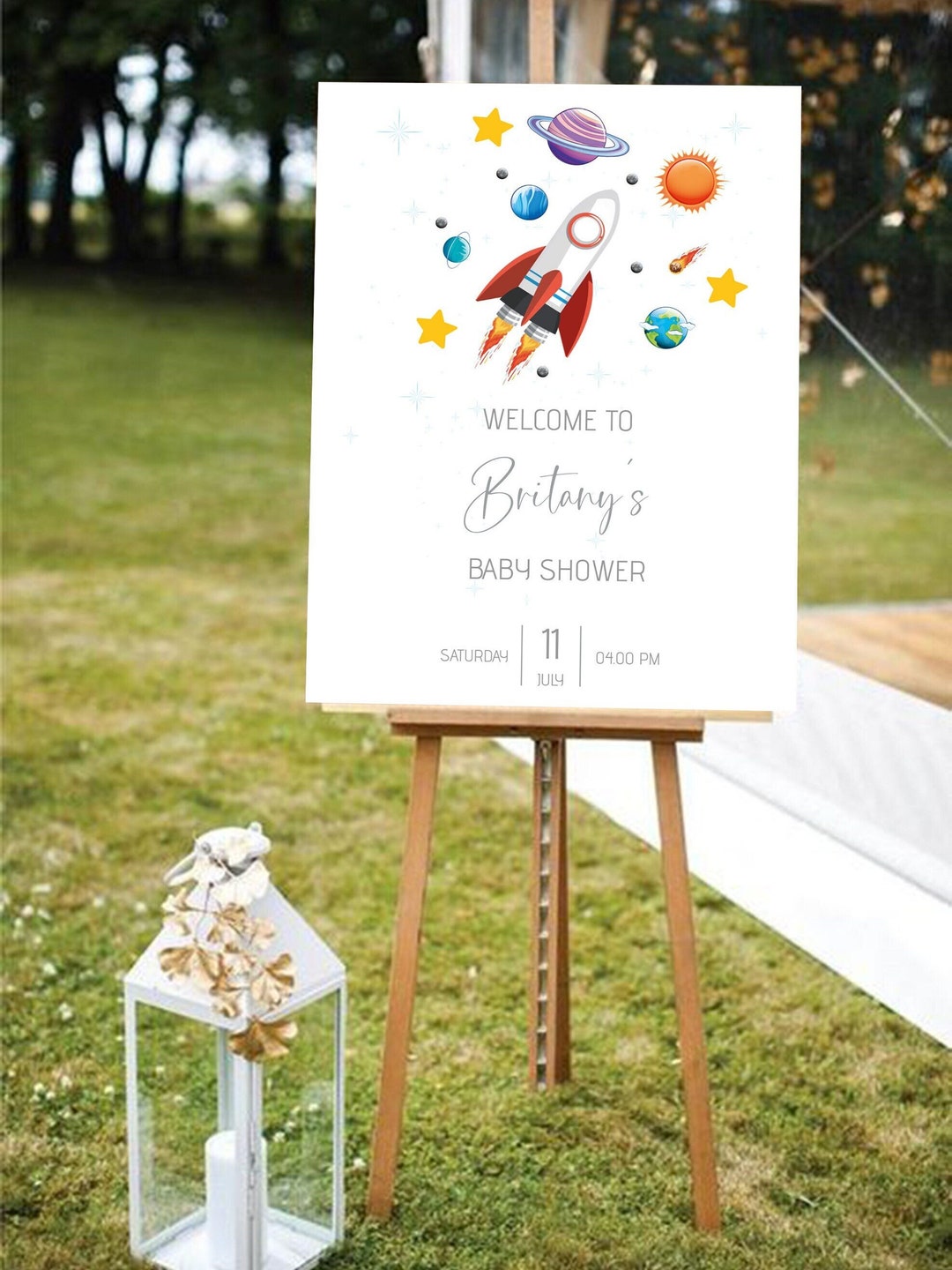 Space Baby Shower Welcome Sign, Galaxy Outer Space Welcome Board ...