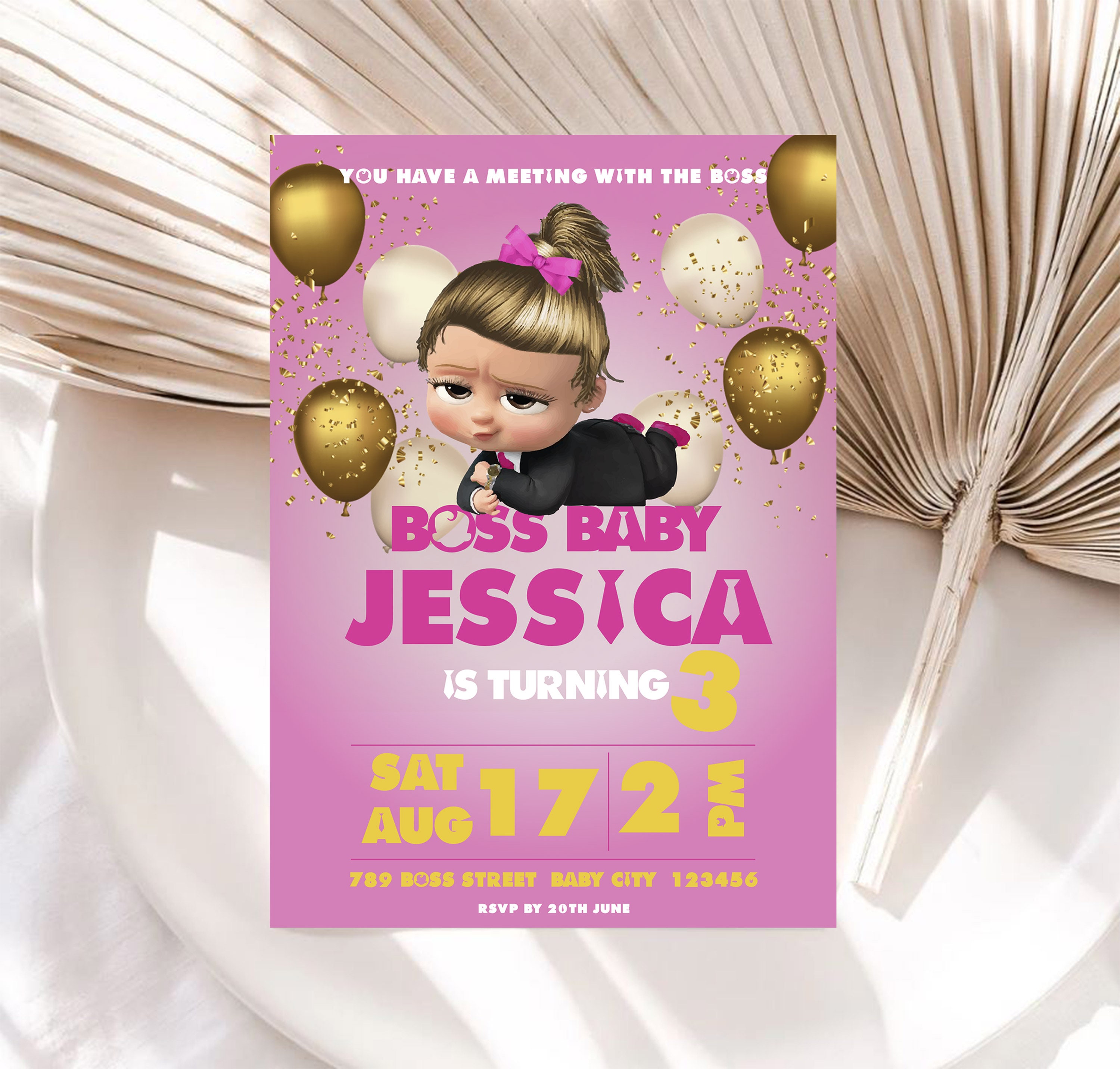 Girl Boss Baby Birthday Invitation: Editable Printable Template - Etsy