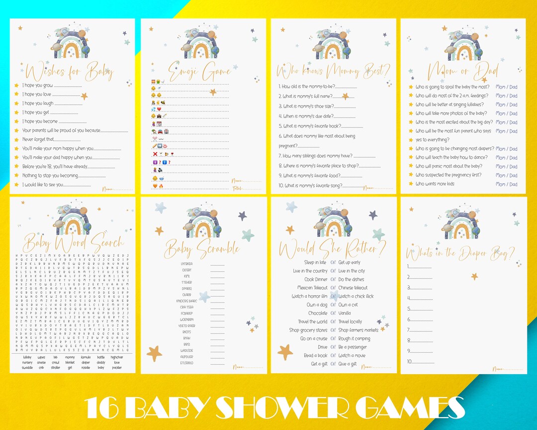 Space Galaxy Baby Shower Game Set, Outer Space Over the Moon Games ...