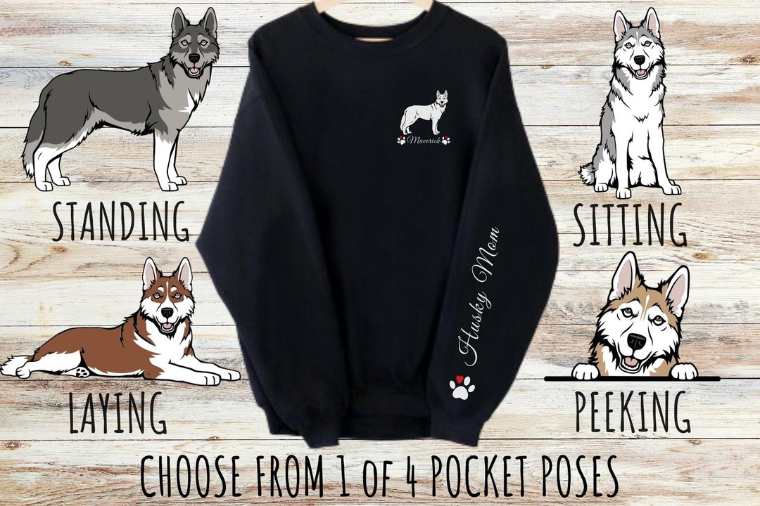Custom Siberian Husky Pocket Print Sweatshirt, Cute Personalized Dog ...