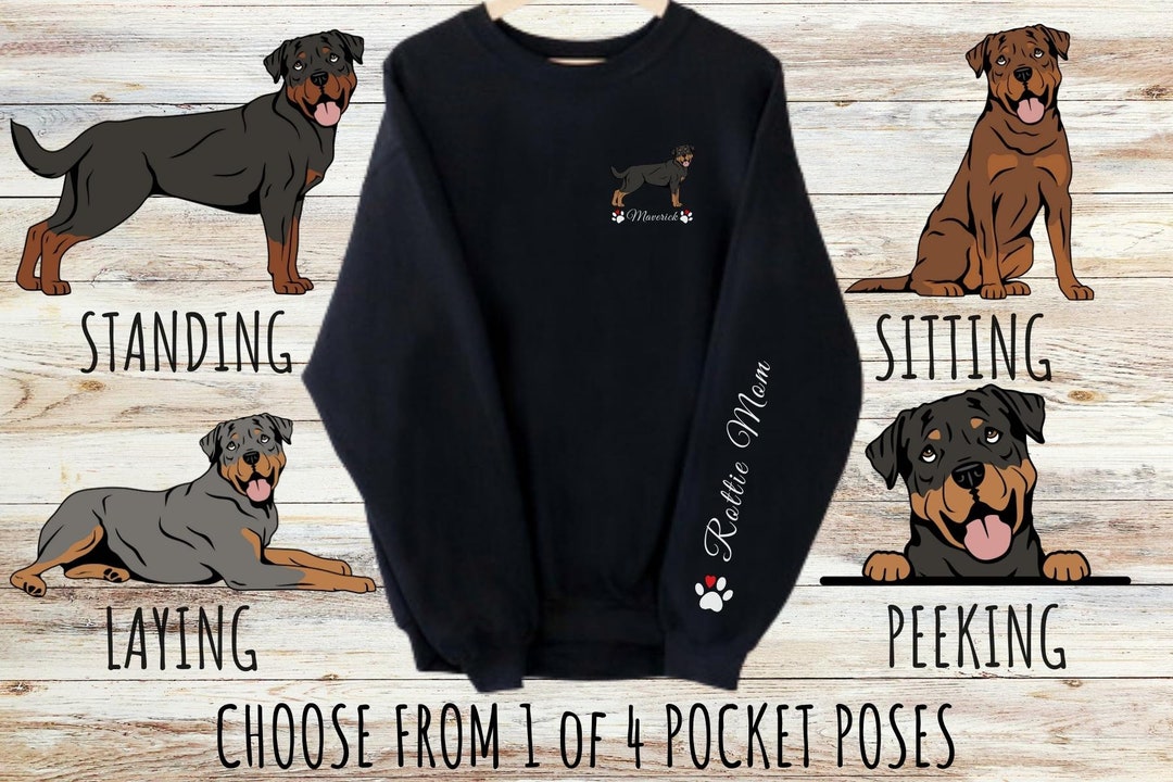 Custom Rottweiler Pocket Print Sweatshirt, Cute Personalized Rottie Dog ...