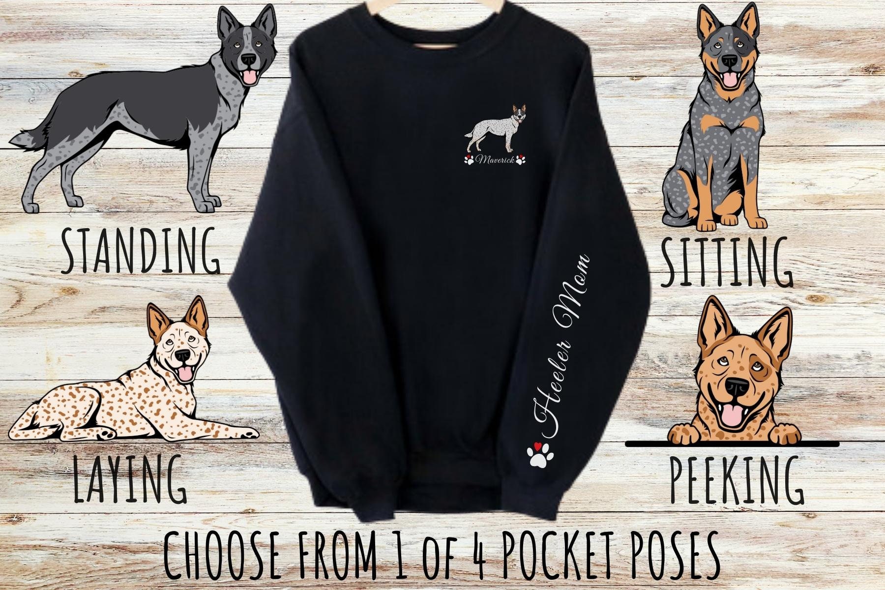 Custom Australian Cattle Dog Pocket Print Sweatshirt, Cute Personalized ...