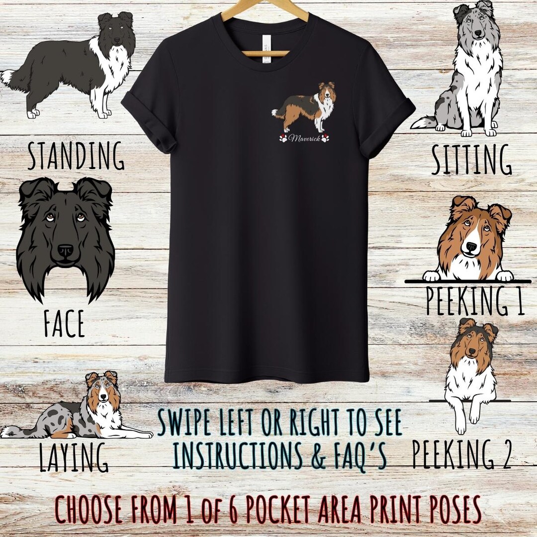Custom Shetland Sheepdog Pocket Print T-shirt for Pet Lovers, Cute ...